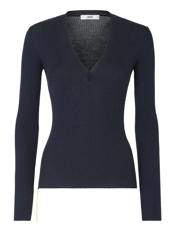 Fendi Long-sleeve Ribbed Wool V-neck Jumper - Blue