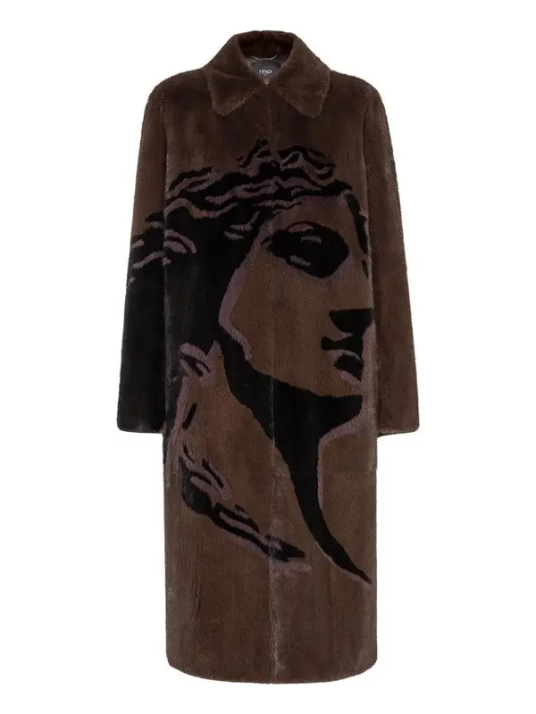 Fendi Mink Coat With Roman Statue Motif - Brown