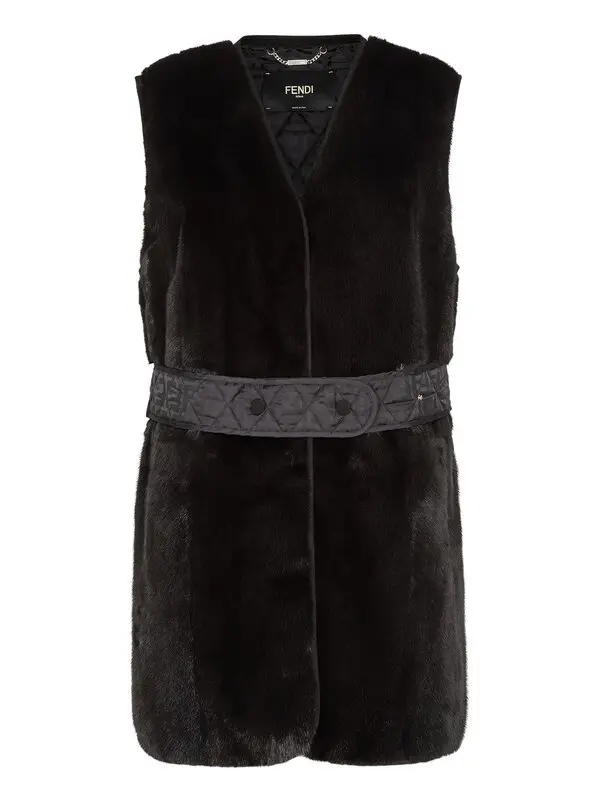 Fendi Mink Midi Gilet - Black