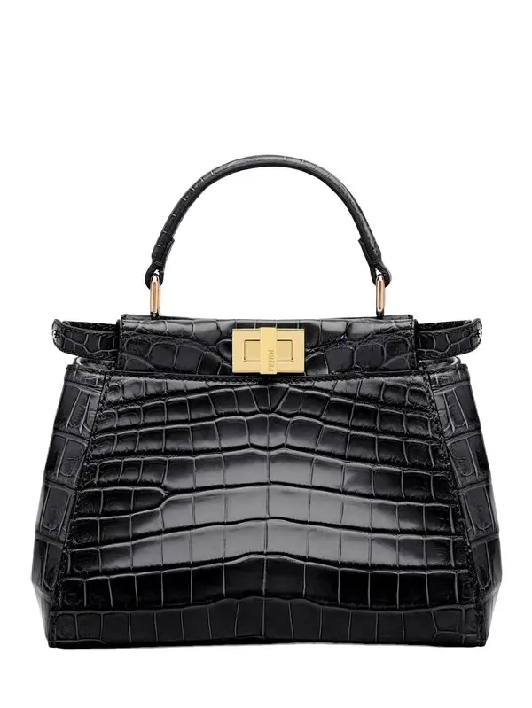 Fendi Peekaboo Mini Crocodile Leather Bag - Black