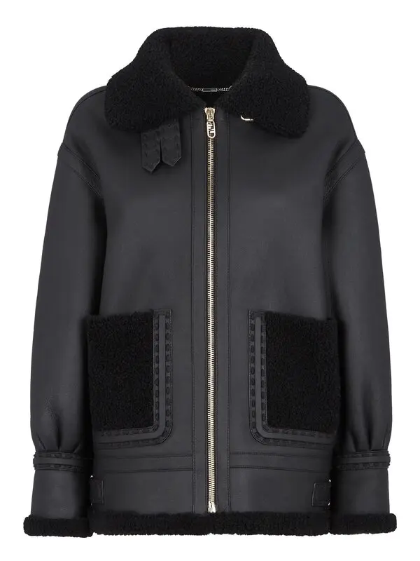 Fendi Oversized Shearling Aviator Jacket - Black