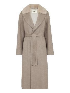 Fendi Cashmere Double Cloth Coat With Mink Collar - Grey
