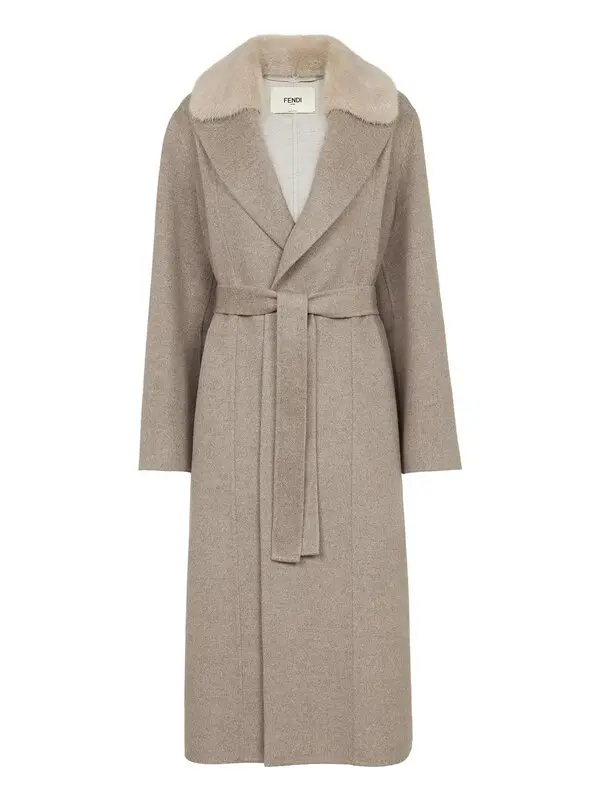 Fendi Cashmere Double Cloth Coat With Mink Collar - Grey