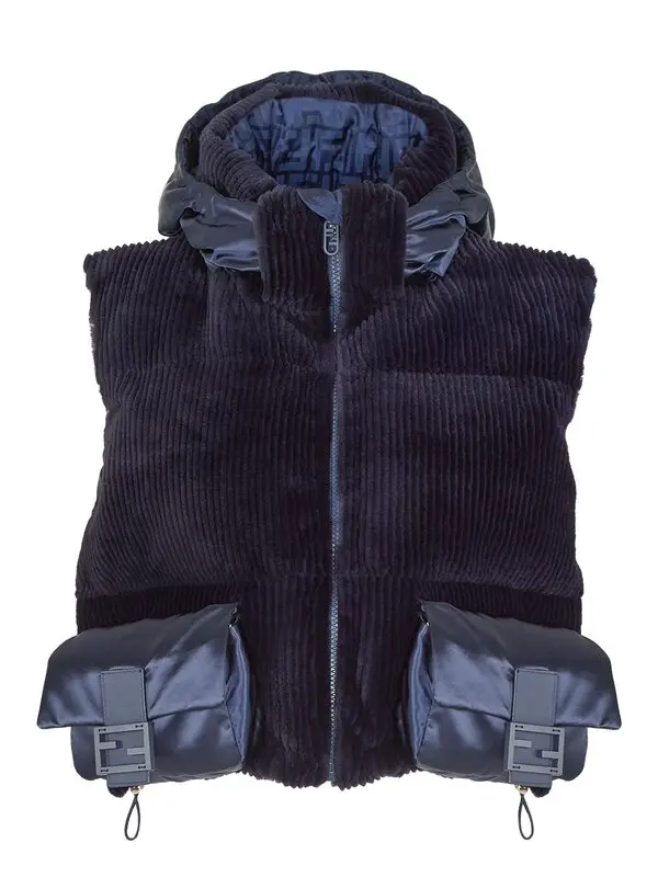 Fendi Cropped Gilet With Removable Hood And Baguette Pockets - Blue