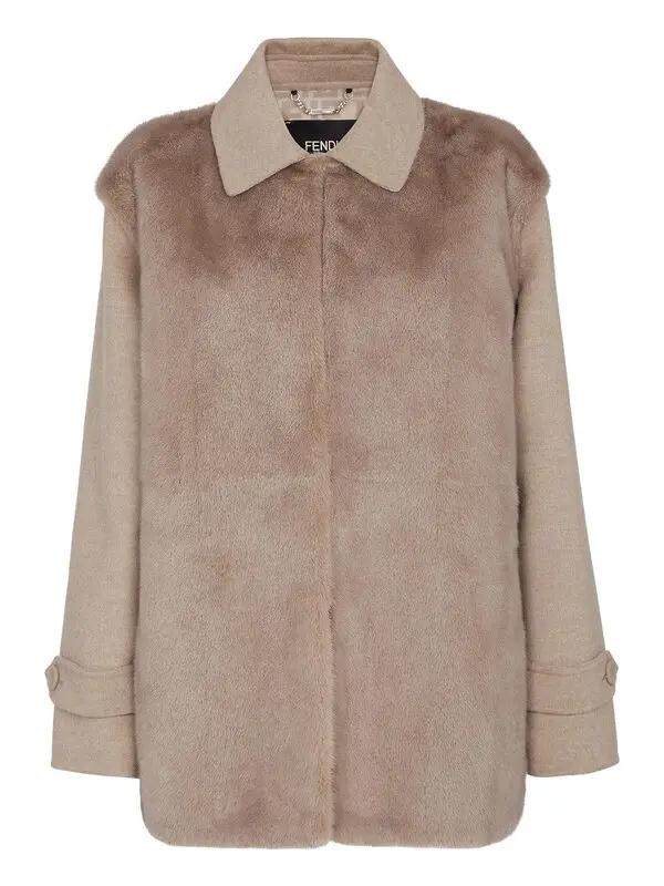 Fendi Blouson Jacket With Mink Inserts - Beige