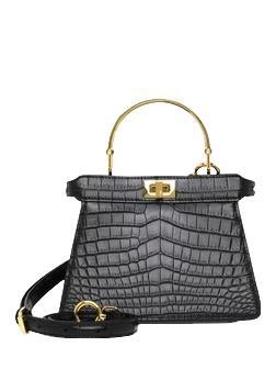 Fendi Peekaboo Iseeu Petite Crocodile Handbag With Crystal Handle - Black