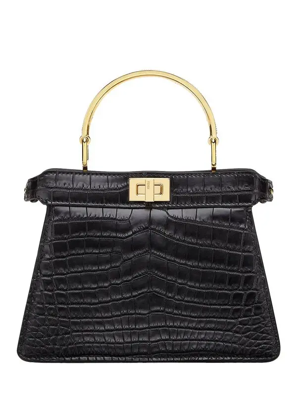 Fendi Peekaboo Iseeu Petite Crocodile Handbag With Crystal Handle - Black