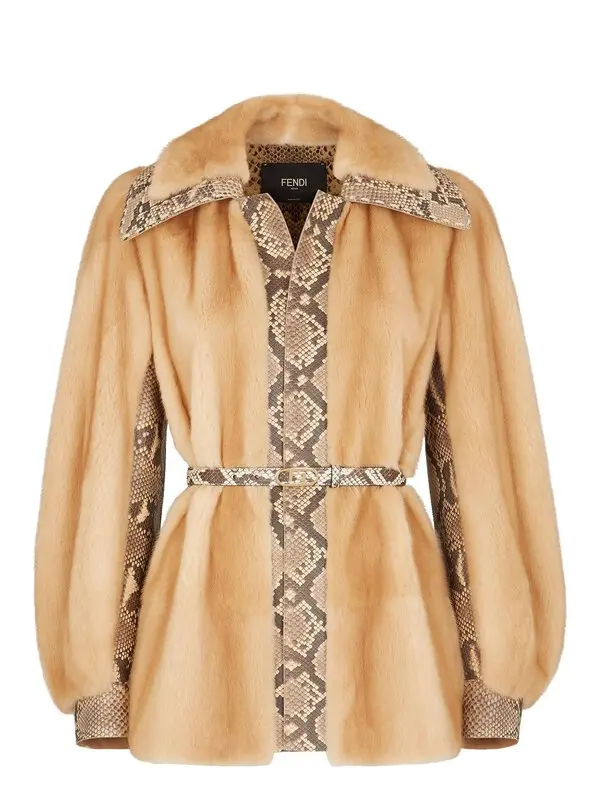 Fendi Natural Mink Pea Coat With Python Inserts - Brown