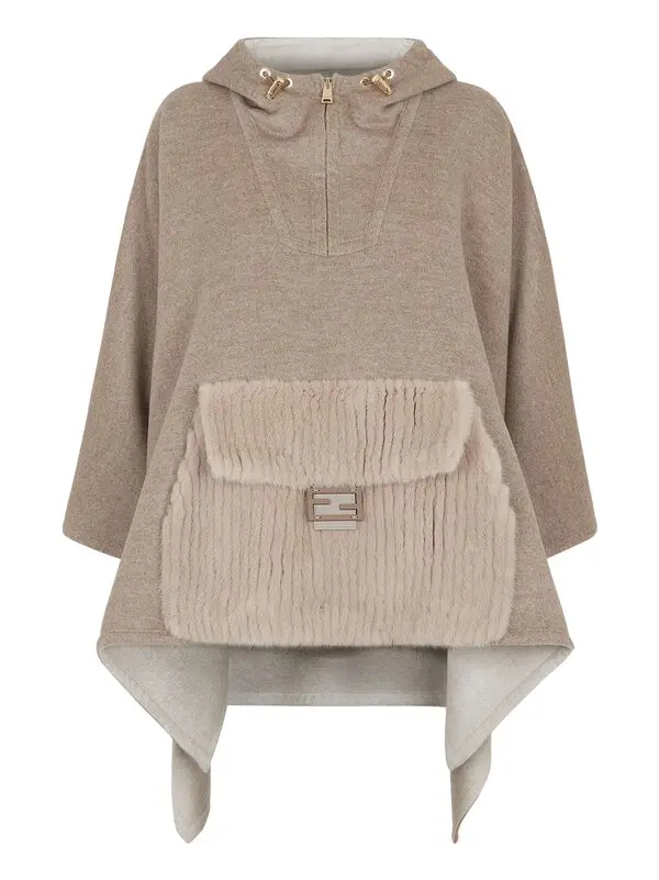 Fendi Cashmere Poncho With Mink Pocket - Grey
