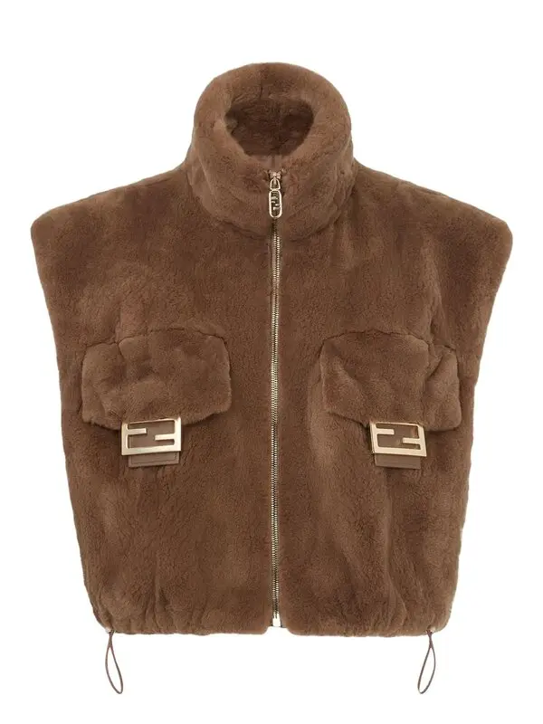 Fendi Cropped Gilet In Shaved Mink - Brown