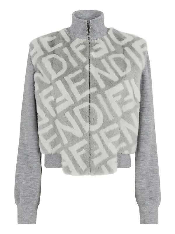 Fendi Mink Bomber Jacket With Mirror Motif - Grey