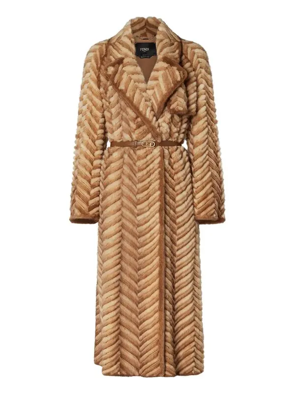 Fendi Mink Trench Coat With Chevron Motif - Brown