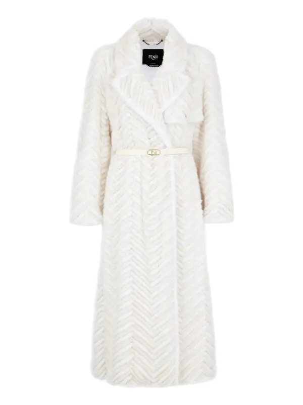 Fendi Long Trench Coat With O'lock Buckle - White