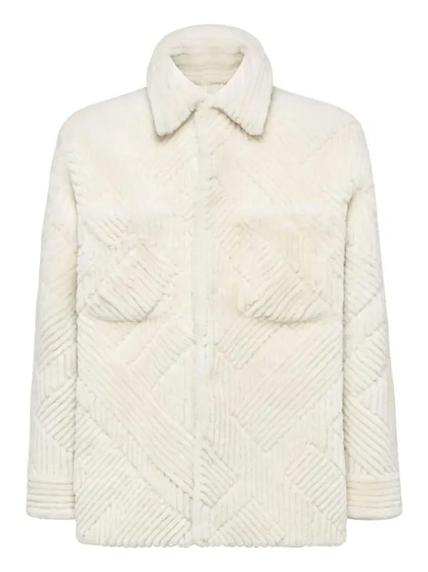 Fendi Shearling Jacket With Shadow Quilting And Ff Motif - White