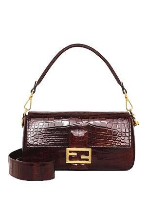 Fendi Baguette Medium Crocodile Bag - Brown