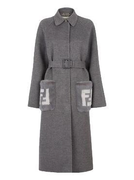 Fendi Double-faced Wool Coat With Mink Pockets - Grey
