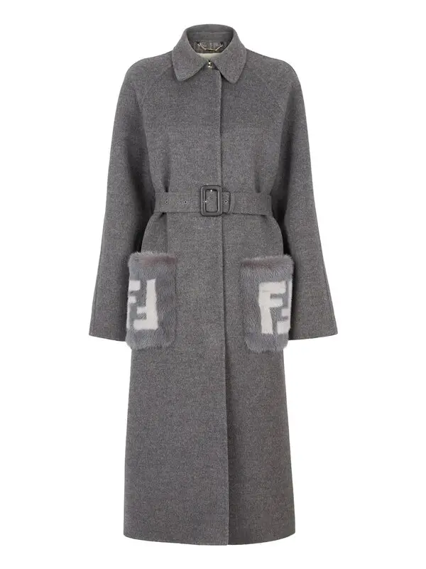 Fendi Double-faced Wool Coat With Mink Pockets - Grey