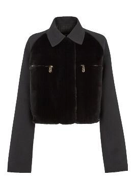 Fendi Cropped Jacket With Fur Insert And Ff Buckle - Black