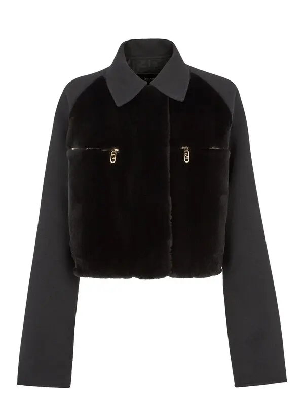 Fendi Cropped Jacket With Fur Insert And Ff Buckle - Black