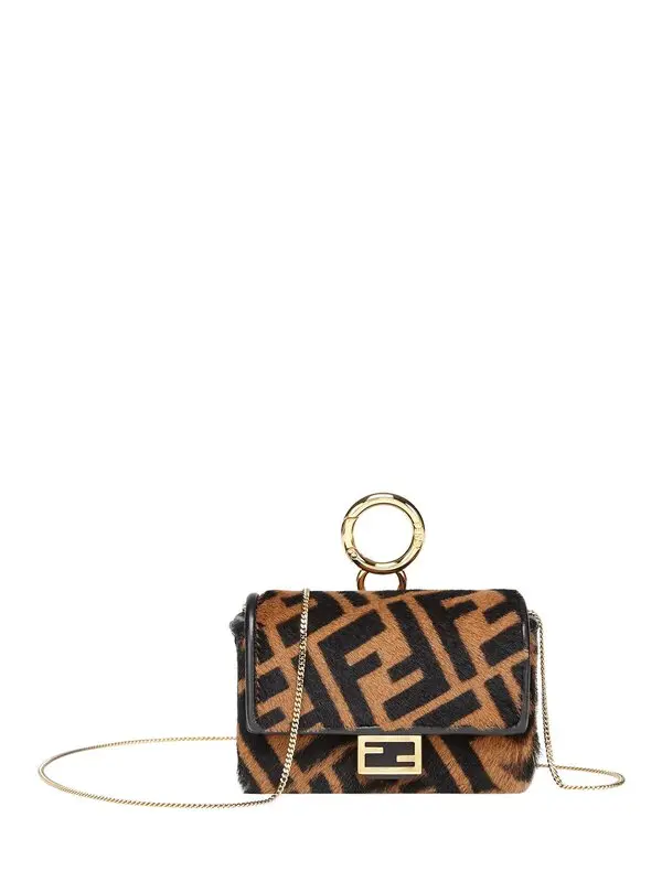 Fendi Nano Baguette Charm With Ff Motif - Brown