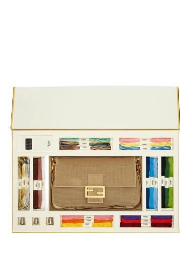 Fendi Baguette Perforated Cotton Bag With Embroidery Kit - Multicolour