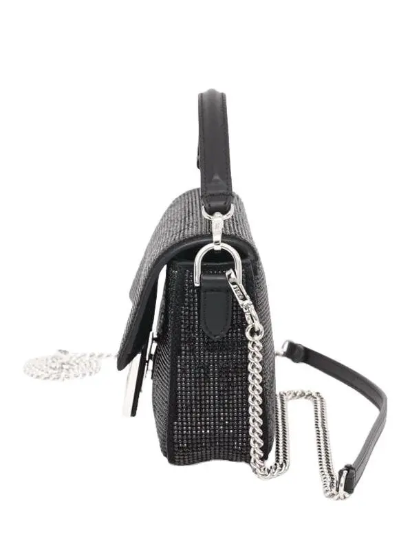 Fendi Baguette Mini Suede Crystal Embellished Bag - Black