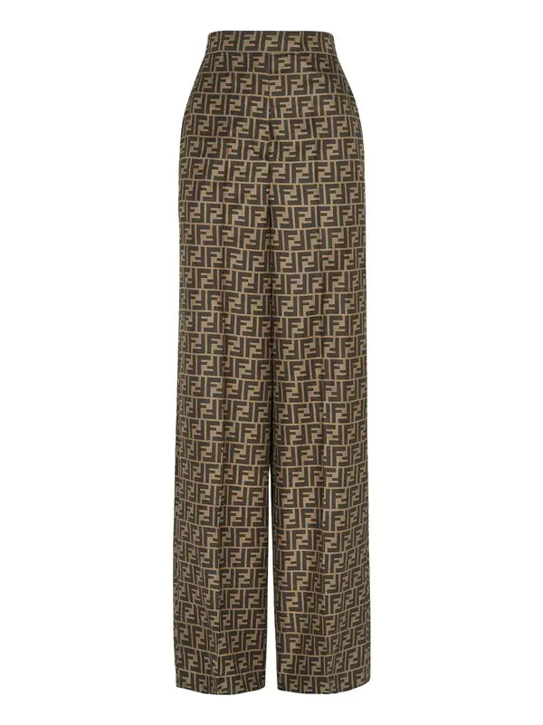 Fendi High-waisted Palazzo Trousers With Ff Motif - Brown