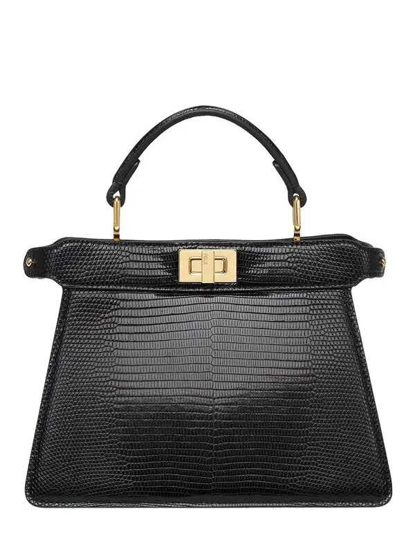 Fendi Peekaboo Iseeu Petite Lizard Top Handle Bag - Black