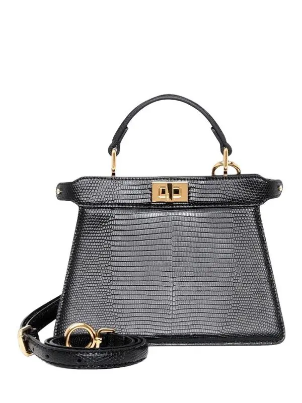 Fendi Peekaboo Iseeu Petite Lizard Top Handle Bag - Black