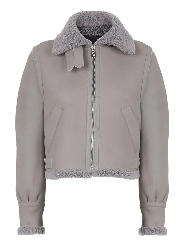 Fendi Leather Shearling Lined Aviator Jacket - Grey