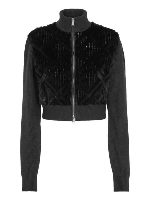 Fendi Mink Cropped Zip-up Jacket - Black