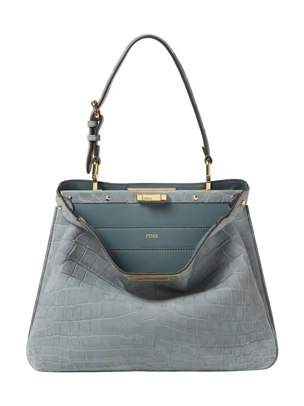 Fendi Peekaboo Soft Medium Crocodile Leather Handbag - Green