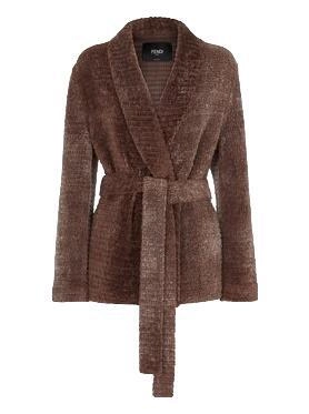 Fendi Shearling Shawl Collar Jacket With Belt - Brown
