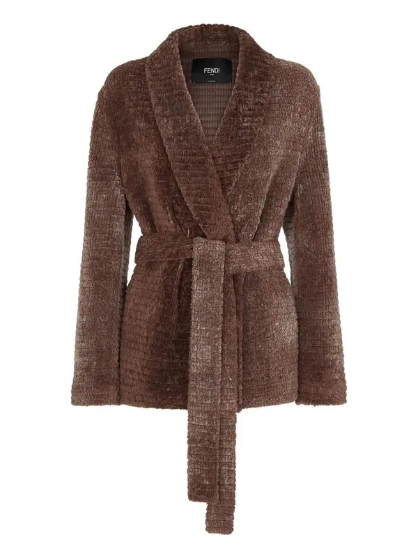 Fendi Shearling Shawl Collar Jacket With Belt - Brown