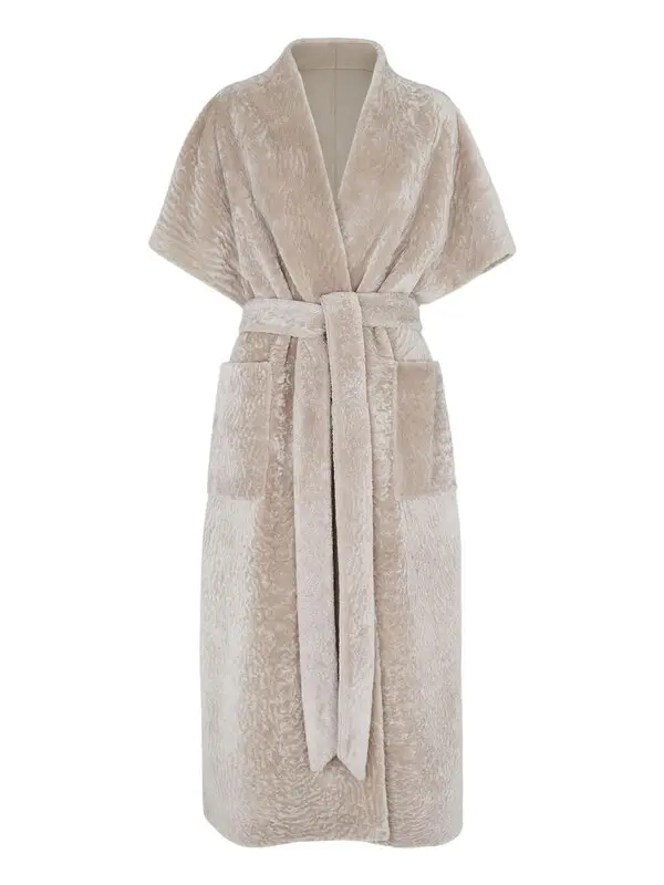 Fendi Shearling Wrap Coat - Beige