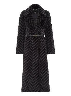 Fendi Long Mink Trench Coat With O'lock Buckle - Black