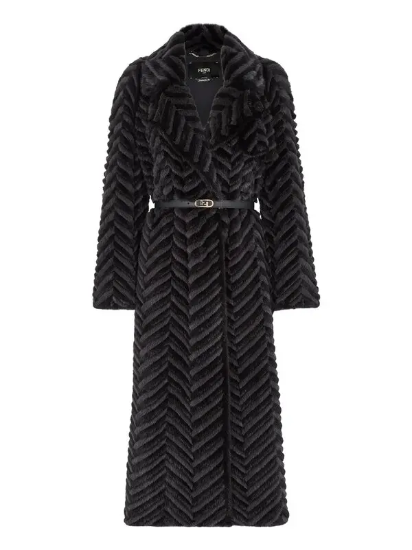 Fendi Long Mink Trench Coat With O'lock Buckle - Black