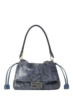 Fendi Mamma Baguette Medium Python Shoulder Bag - Blue