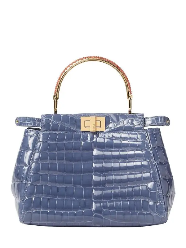 Fendi Peekaboo Mini Bag In Crocodile - Blue