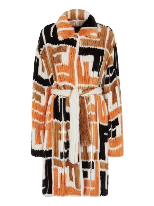 Fendi Wrap-style Midi Coat With Ff Puzzle Motif - Multicolour