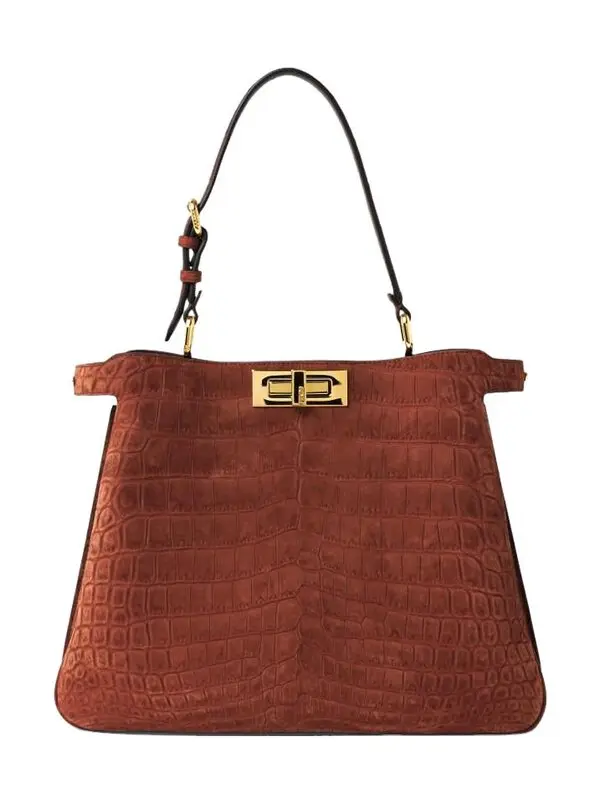 Fendi Peekaboo Soft Medium Crocodile Leather Handbag - Brown