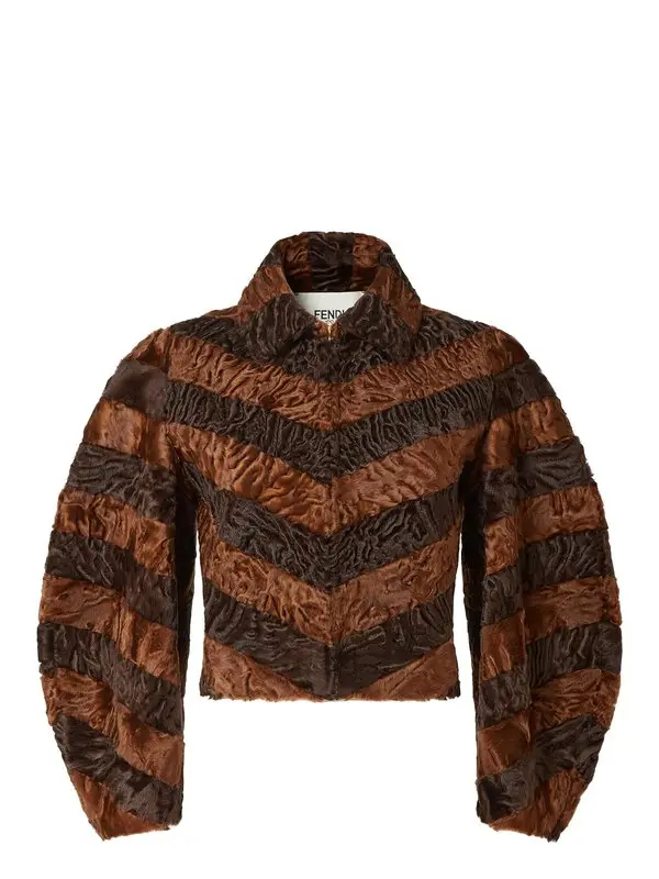 Fendi Cropped Swakara Blouson Jacket With Chevron Motif - Brown