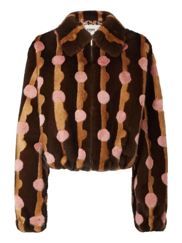 Fendi Cropped Blouson Jacket With Macro Dots - Brown