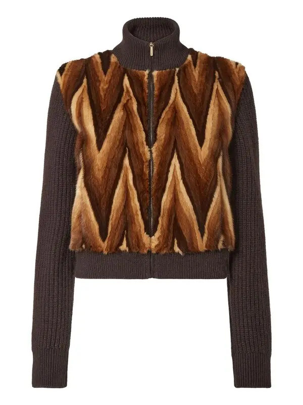 Fendi Chevron Motif Mink Bomber Jacket - Brown