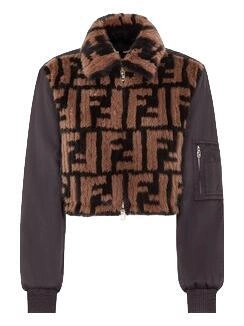 Fendi Mink Ff Motif Bomber Jacket - Black