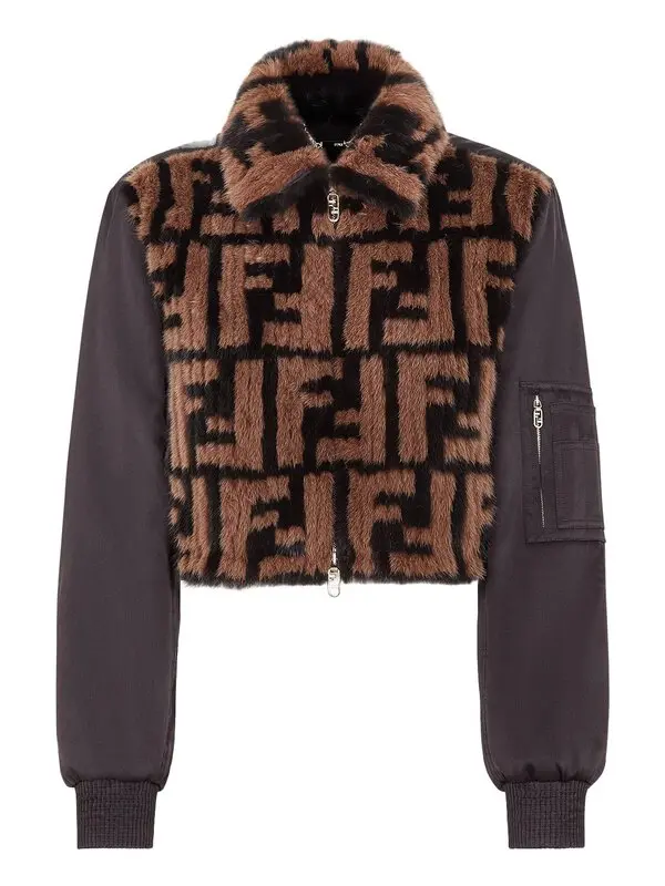Fendi Mink Ff Motif Bomber Jacket - Black
