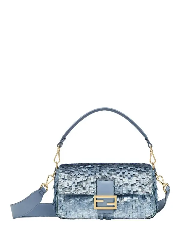 Fendi Baguette Sequined Medium Bag - Light Blue