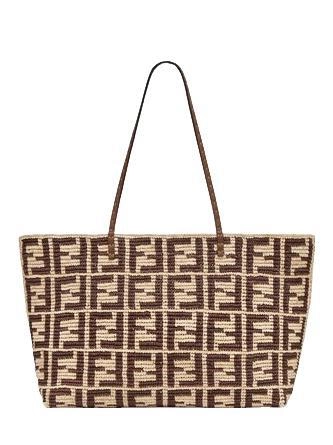 Fendi Raffia Shopper Bag With Ff Logo - Brown