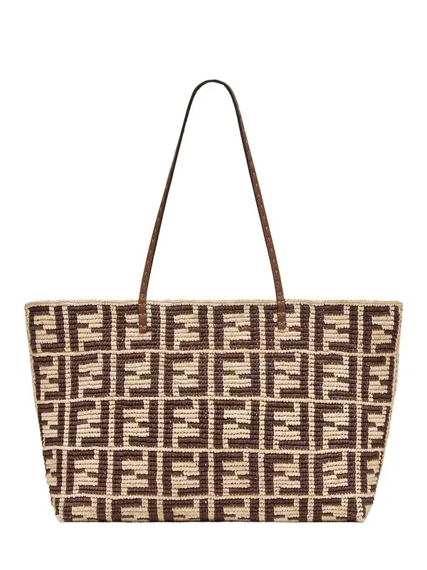 Fendi Raffia Shopper Bag With Ff Logo - Brown