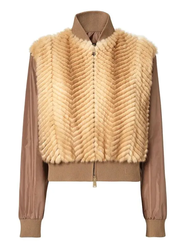 Fendi Bomber Jacket With Mink Insert - Brown